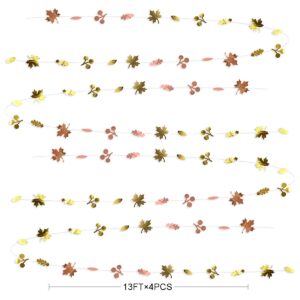 52Ft Fall Party Decorations Gold Maple Leaf Garland Streamer Champagne Gold Rose Gold Gradient Autumn Leaves Paper Banner for Thanksgiving Harvest Birthday Wedding Bridal Shower Engagement Party Decor