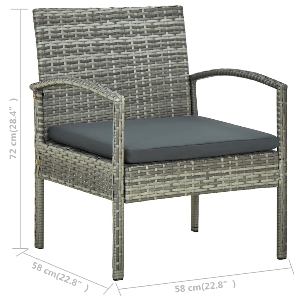 vidaXL Patio Lounge Set with Cushions, 4 Piece Outdoor Furniture Set in Poly Rattan and Powder-Coated Steel, Includes 2-Seater Sofa, Armchairs, and Table, Modern Design, Gray