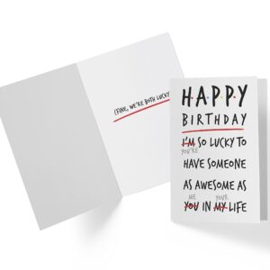 Karto - Funny Birthday Card for Him Her, Large 5.5 x 8.5 Happy Birthday Card for Husband Wife, Birthday Card for Boyfriend Girlfriend - Happy Lucky