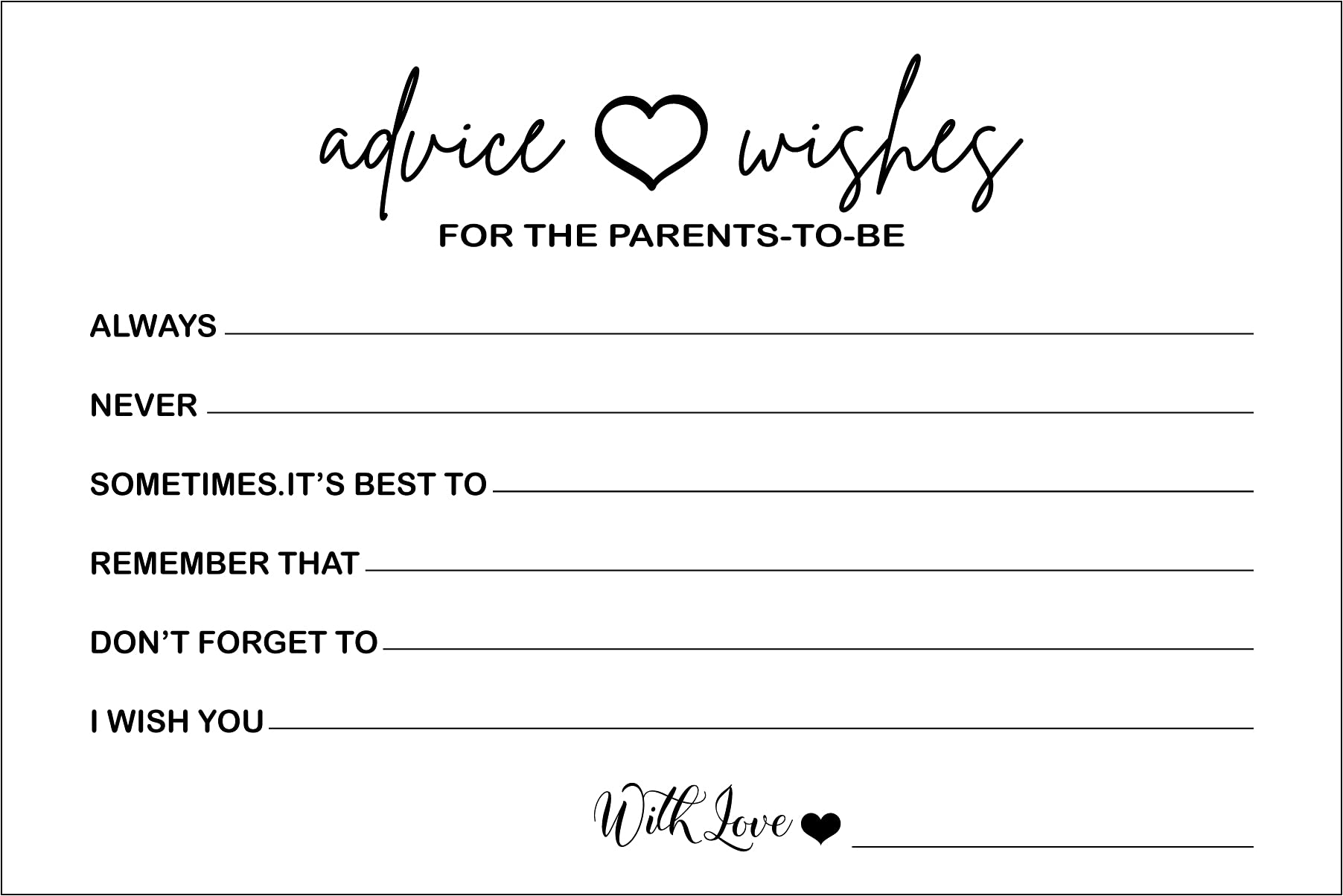 RXBC2011 Advice and Wishes Cards for the parents to be Baby Shower Games Card Advice Card for new Mommy and Daddy Pack of 50