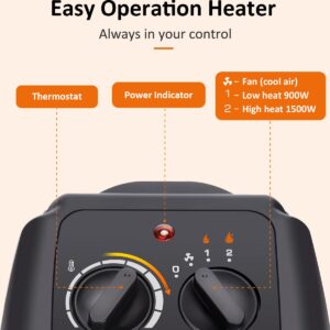 shinic Space Heater for Indoor Use, 1500W/900W Ceramic Space Heater, 1s Fast Heat, Overheat and Tipover Protection, Portable Electric Heater, Quiet Office Small Room Desk Heater, Black