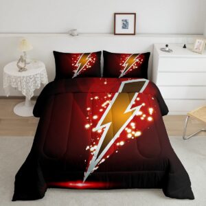 manfei flash bedding set,lightning strike comforter set with pillowcases,shiny dots gaming design bedding decor,boys girls youth gamer duvet insert queen size 3 pieces