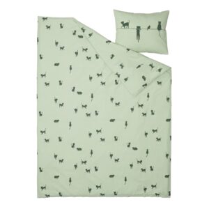 IKEA Ikea Barndrom Duvet Cover and Pillowcase Cat PatternGreen Twin 105.044.01