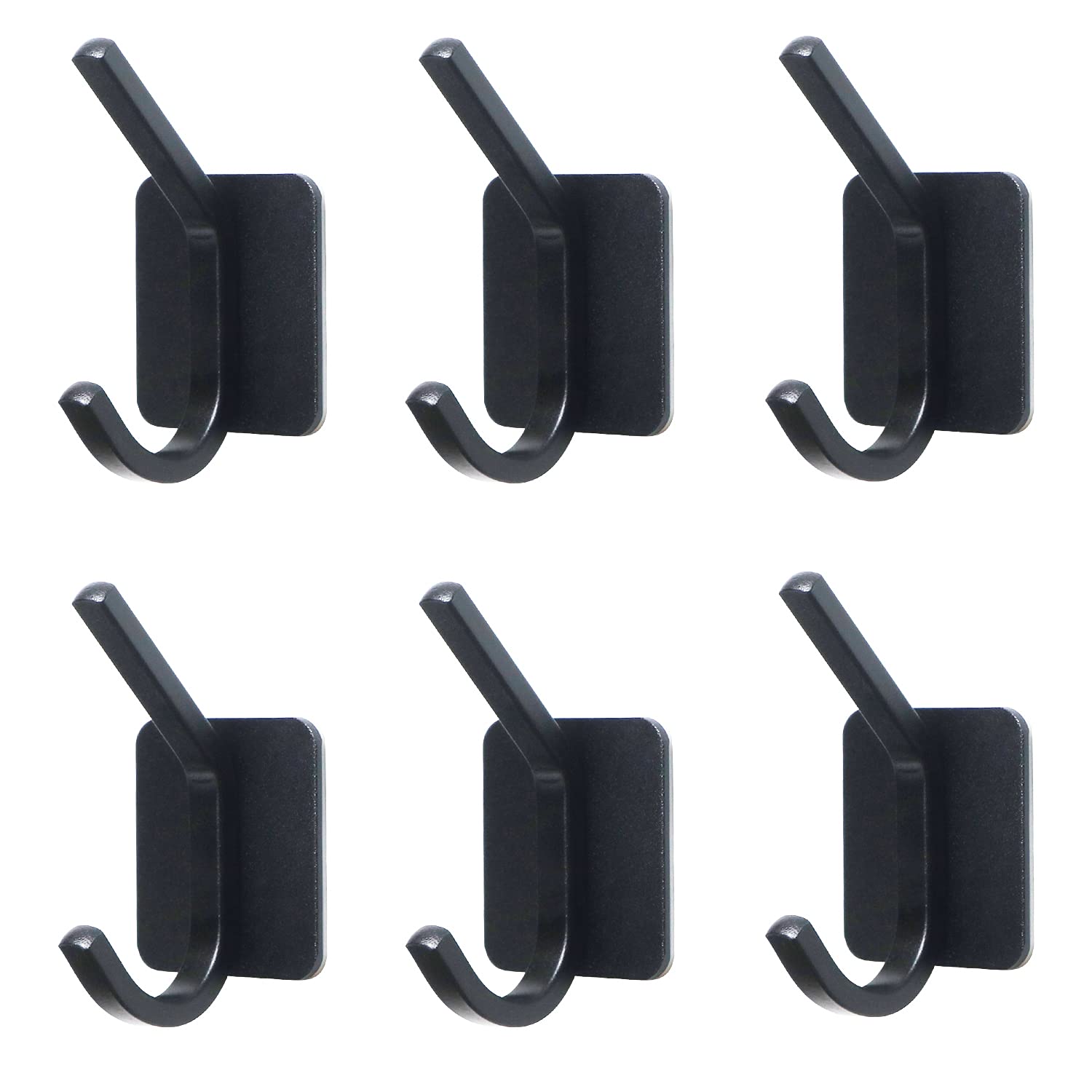 VAEHOLD 6PACK Adhesive Hooks, Heavy Duty Wall Hooks Aluminum Hooks for Hanging Coat, Hat, Towel, Robe, Key, Clothes, Closet Hook Wall Mount for Home, Kitchen, Bathroom，Office (Black)