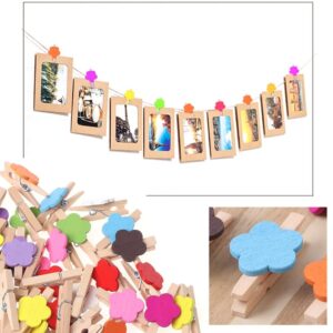 EastyGold Photo Clips Peg Pins Paper Clamp Hanging Spring Flowers Clips Clothespins Wooden Mini Laundry Clothes Natural Wood Push Pins 50 Pack 35mm for Craft Decoration