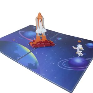 3d space shuttle pop up greeting card for kids spacecraft spaceship universe science lover,for all occasion, graduations, happy birthday cards for children, son, college with envelop,size 6x8 inch