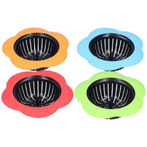 4pcs silicone kitchen sink strainer, hair catcher silicone shower drain covers kitchen drain filter basket pouring strainers for bathroom bathtub and kitchen, 4.4" diameter