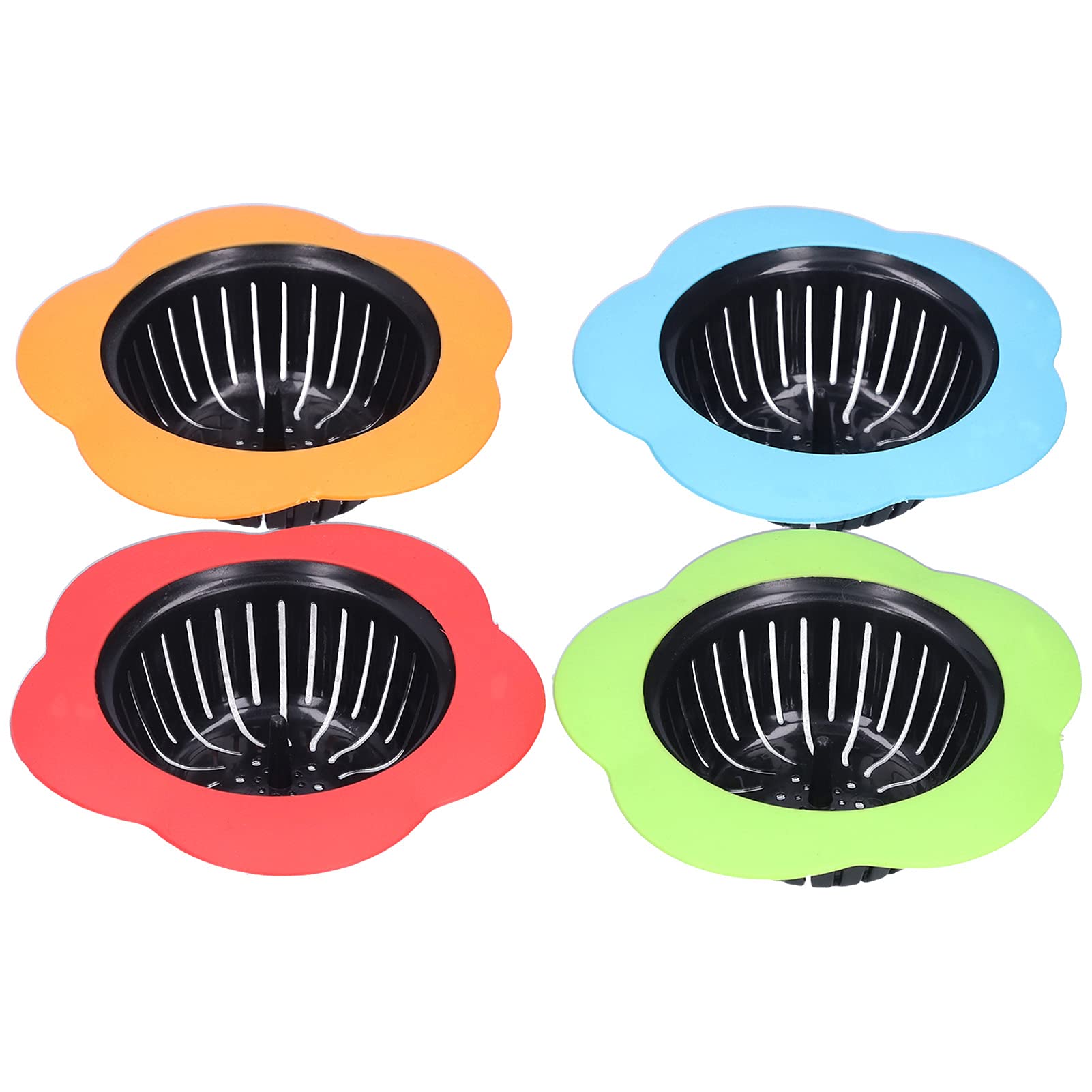 4Pcs Silicone Kitchen Sink Strainer, Hair Catcher Silicone Shower Drain Covers Kitchen Drain Filter Basket Pouring Strainers for Bathroom Bathtub and Kitchen, 4.4" Diameter