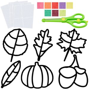 Containlol 12 Pieces Extra Large Thanksgiving Fall Leaves for Craft Suncatchers Kit Tissue Arts Fall Suncatchers 800 Tissue Paper Squares 12 PVC Contact Paper with Safety Scissor DIY Craft