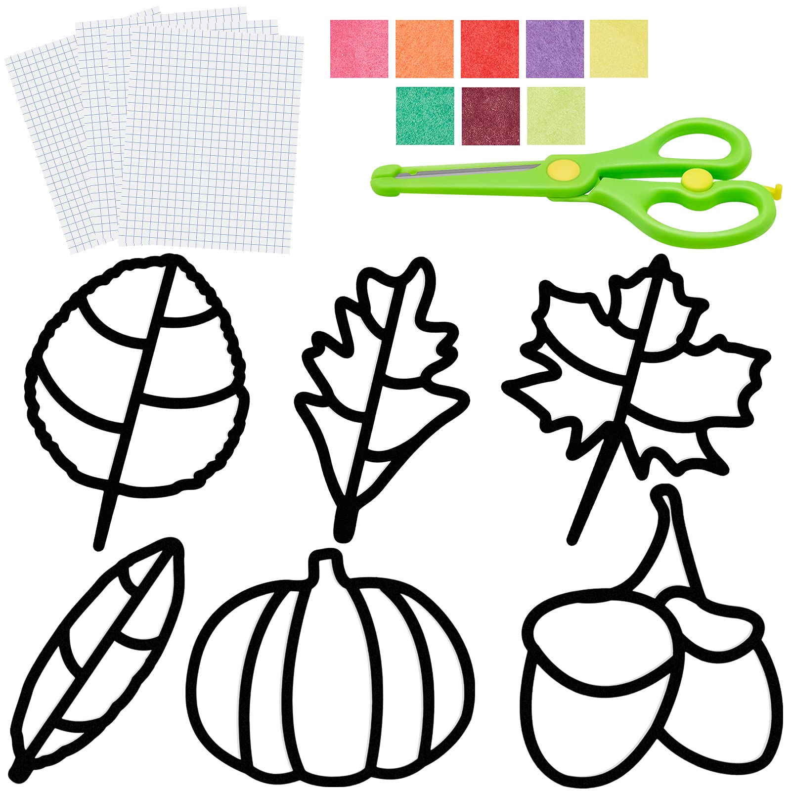 Containlol 12 Pieces Extra Large Thanksgiving Fall Leaves for Craft Suncatchers Kit Tissue Arts Fall Suncatchers 800 Tissue Paper Squares 12 PVC Contact Paper with Safety Scissor DIY Craft