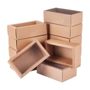 benecreat 12 pack 7x5x1.5 inch brown rectangle drawer kraft boxes with pvc plastic window for party favor treats, candy and jewelry crafts