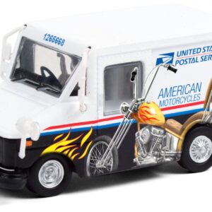 Greenlight 30249 United States Postal Service Long-Life Postal Delivery Vehicle (LLV) - American Motorcycles Collectible Stamps LLV (Hobby Exclusive) 1:64 Scale