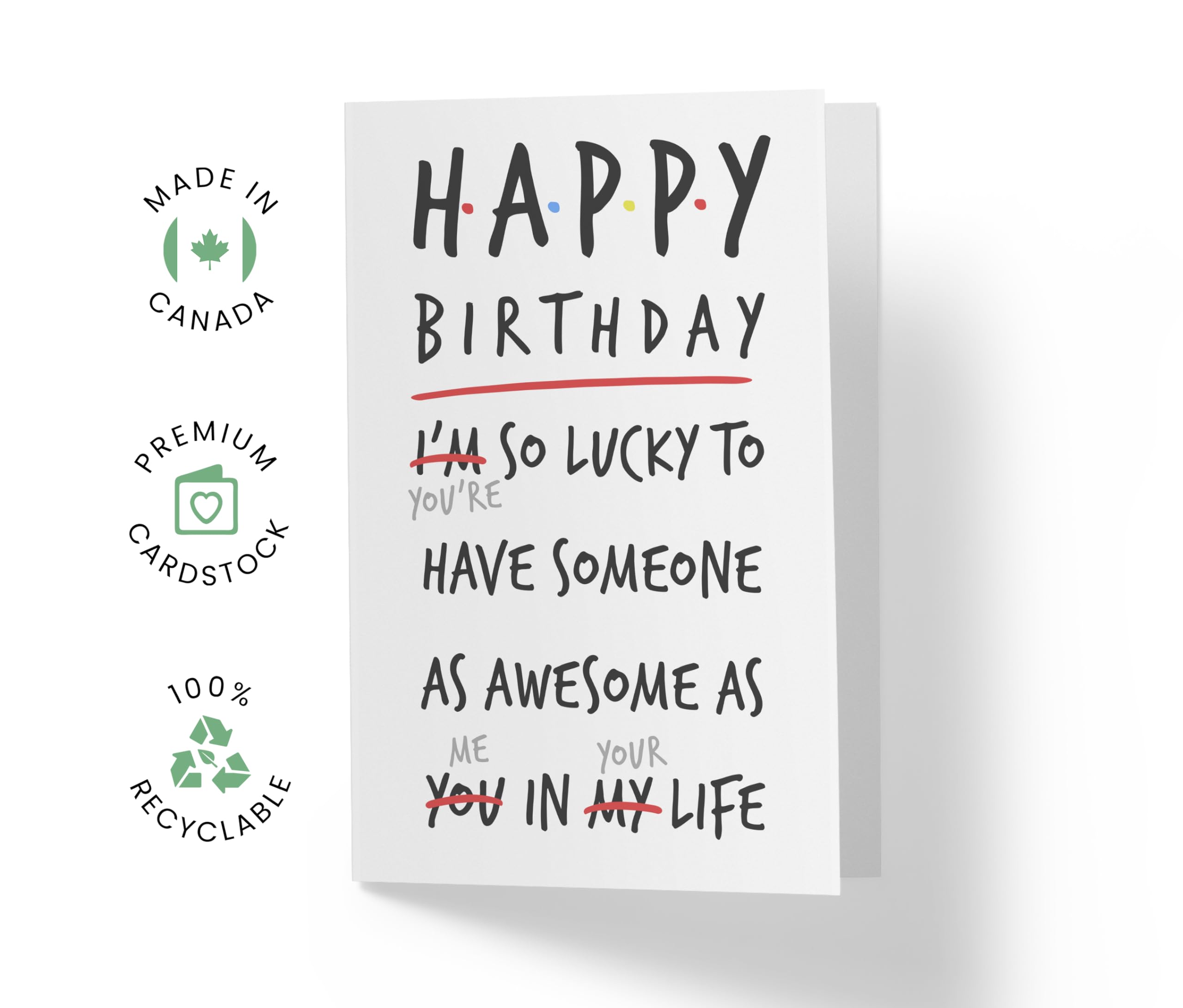 Karto - Funny Birthday Card for Him Her, Large 5.5 x 8.5 Happy Birthday Card for Husband Wife, Birthday Card for Boyfriend Girlfriend - Happy Lucky