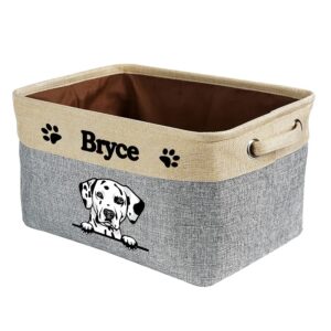 malihong personalized foldable storage basket with lovely dog dalmatian collapsible sturdy fabric pet toys storage bin cube with handles for organizing shelf home closet, grey and white