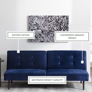 Edenbrook Gilman Futon - Futon Sofa Bed - Futon Couch - Small Futon - Living Room Furniture - Armless Sofa Bed Couch - Sofa - Navy Blue Velvet Futon