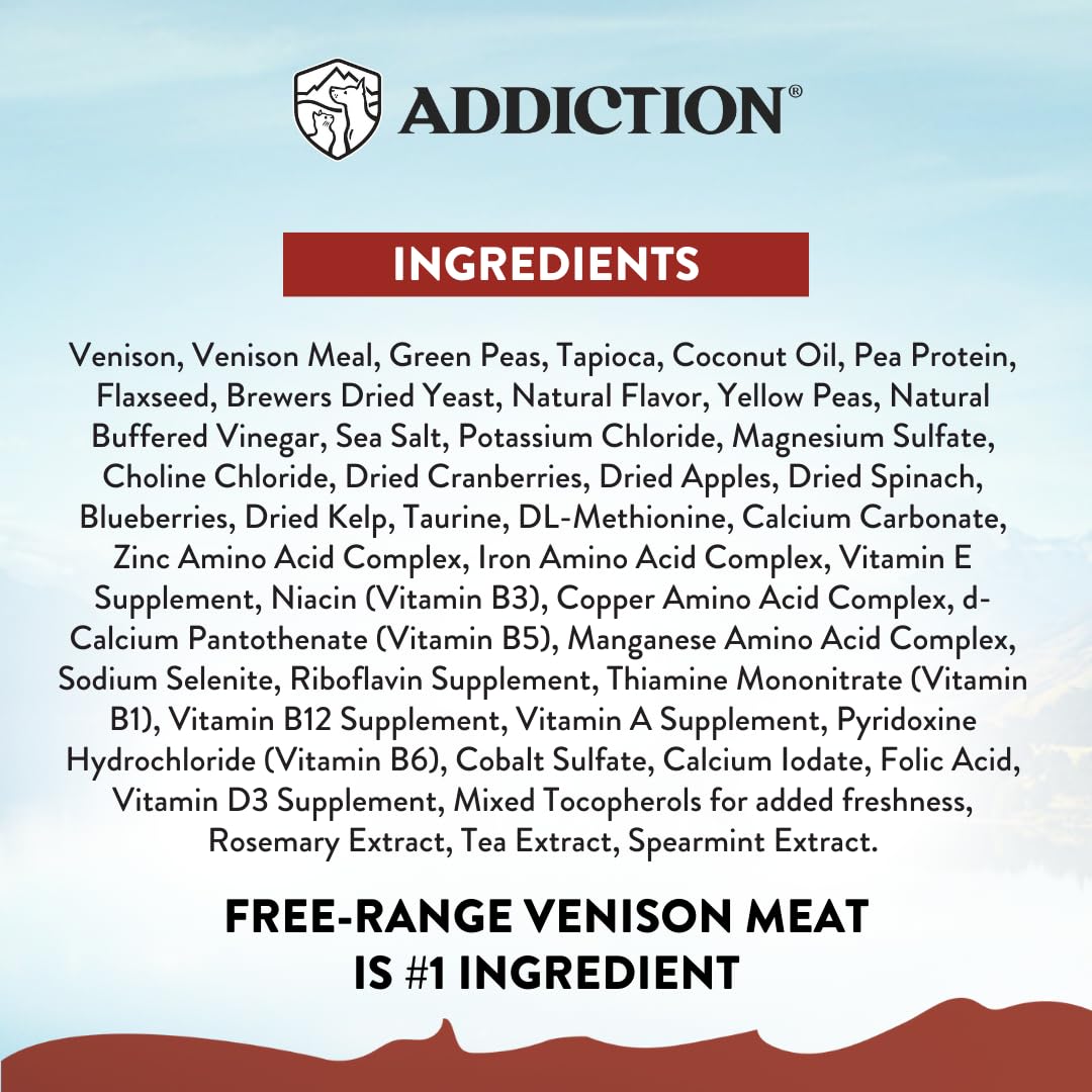 Addiction Viva La Venison Premium Grain-Free Dry Dog Food - Single Protein & Novel Meat with Probiotics - No Chicken, Beef, or Turkey - Ideal for All Dogs & Puppies 4lb - 2 Packs