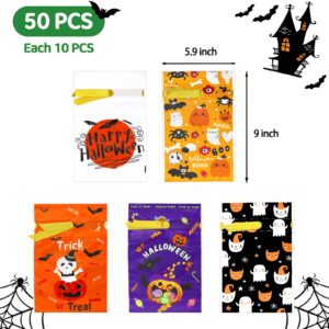 ZMCINER 50 Pcs Halloween Drawstring Candy Bags Halloween Treat Bags for Halloween Party Favors