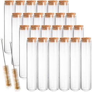 bekith 24pcs 80ml clear glass test tubes with cork stoppers and 2 brush, 25x200mm glass test tube for bath salt, candy storage, plants, party favors, scientific experiments