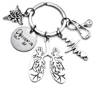 kit's kiss rt respiratory therapist keychain therapy gift lung specialist stethoscope anatomical ekg ecg heartbeat pulmonary care disease essential af gift, silver, diameter of key ring : 1.26 inches