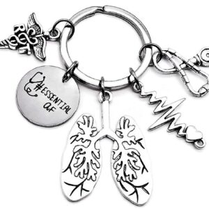 Kit's Kiss RT Respiratory Therapist Keychain Therapy Gift Lung Specialist Stethoscope Anatomical EKG ECG Heartbeat Pulmonary Care Disease Essential AF Gift, Silver, Diameter of Key Ring : 1.26 inches