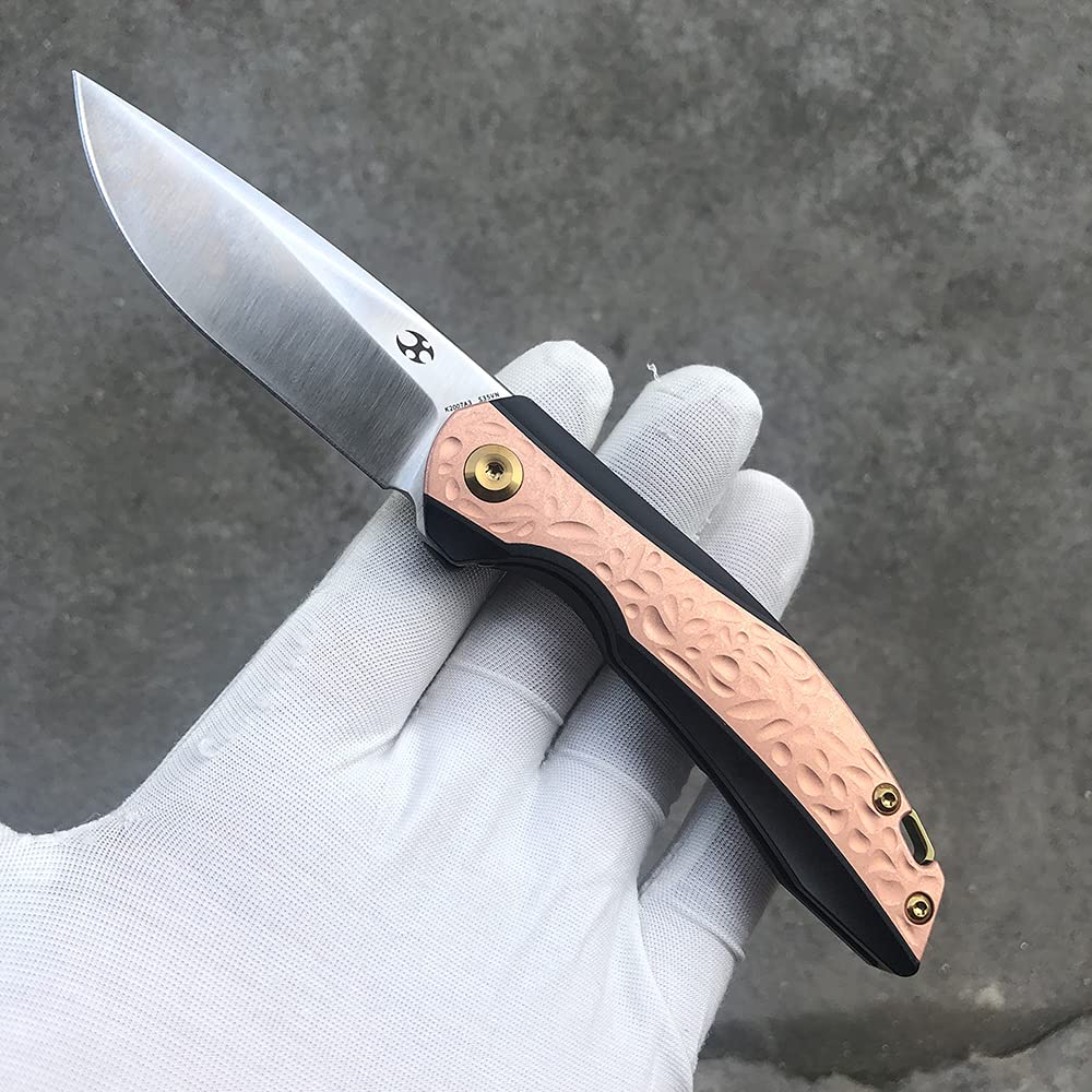 KANSEPT Pocket Knife Mini Accipiter, CPM-S35VN 6.73in Front Flipper Pocket Knives with 2.95in Drop Point Blade and Copper and Titanium Handle, Camping Hunting,EDC Tactical Knives K2007A3