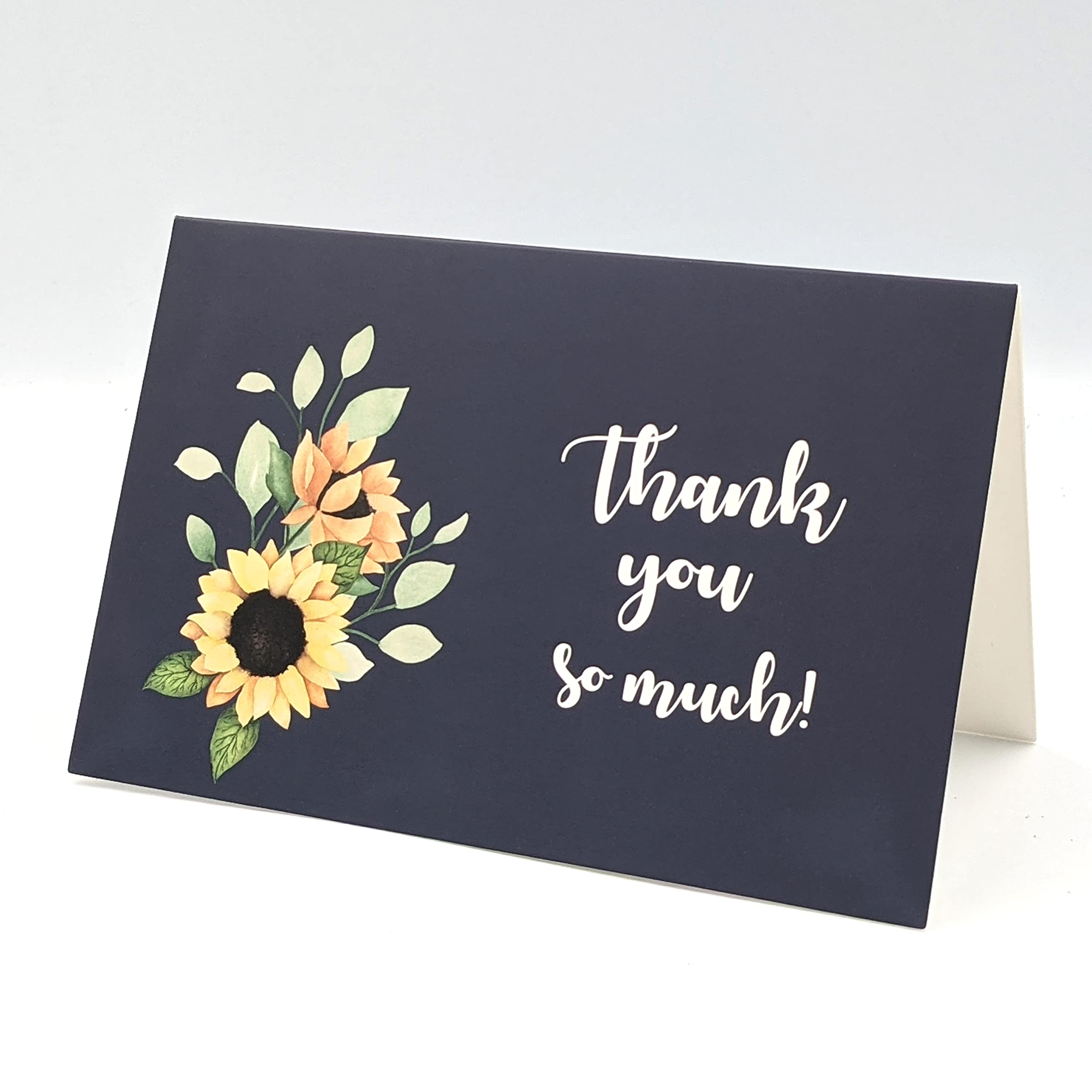 Gooji 4x6 Sunflower Thank You Cards (Bulk 20-Pack) Navy Blue Envelopes