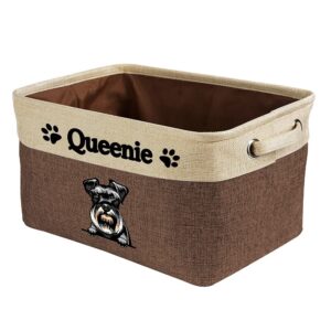 malihong personalized foldable storage basket with lovely dog schnauzer collapsible sturdy fabric pet toys storage bin cube with handles for organizing shelf home closet, brown and white