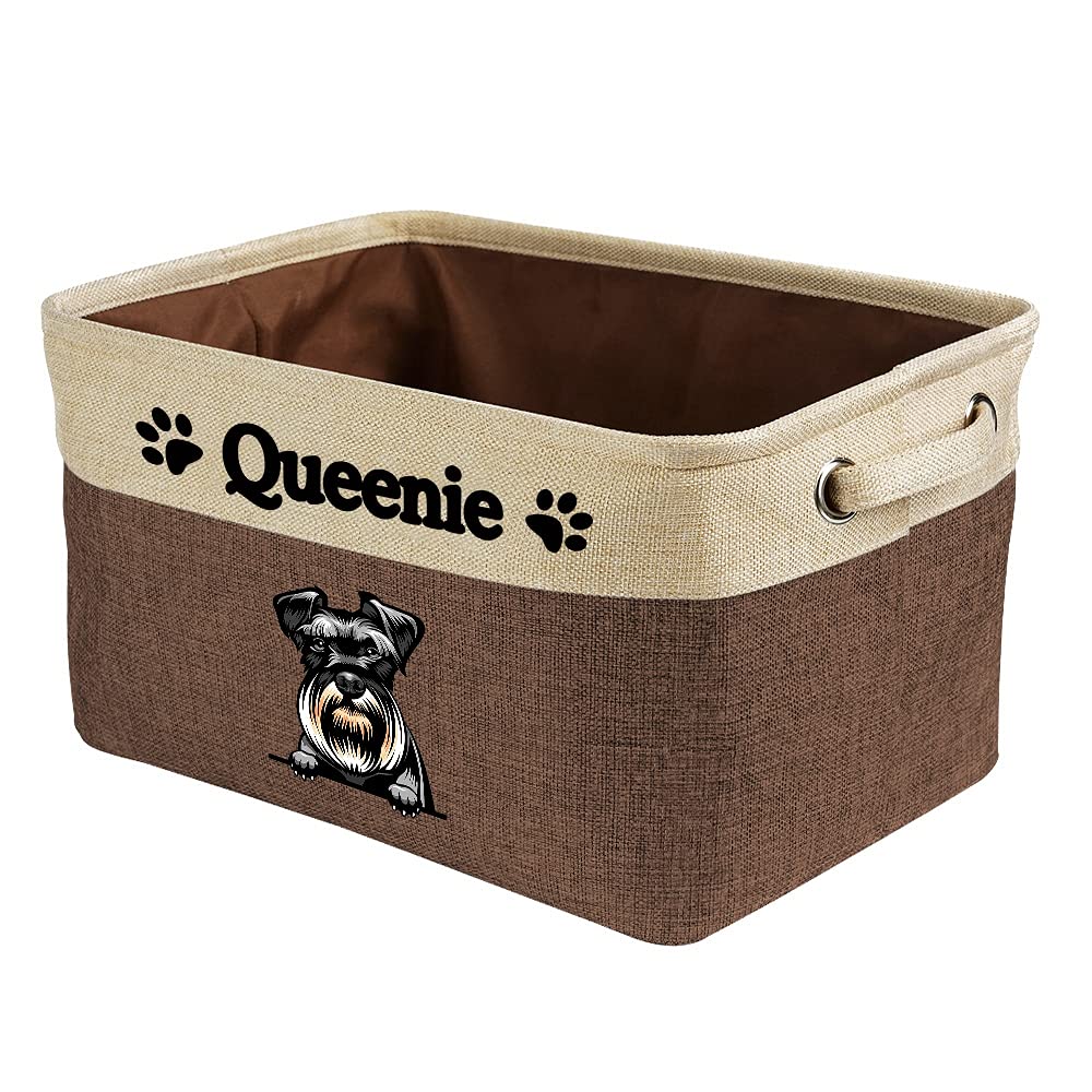 MALIHONG Personalized Foldable Storage Basket with Lovely Dog Schnauzer Collapsible Sturdy Fabric Pet Toys Storage Bin Cube with Handles for Organizing Shelf Home Closet, Brown and White