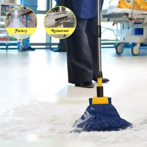 Masthome Industrial Mop, Commercial Mop for Floor Cleaning Heavy Duty, Cotton Mop Looped-End String Wet Mop with 2 Mop Heads for Home, Garage, Office Floor Cleaning (Yellow-Blue)