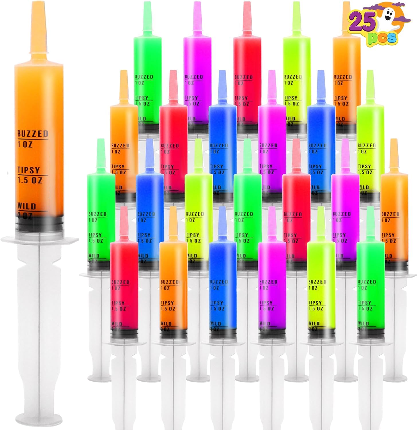 JOYIN Pack of 25 Plastic Syringes 60ml 2 oz Easy-Grip Caps Reusable Container Tubes with Individually Wrapped & Caps