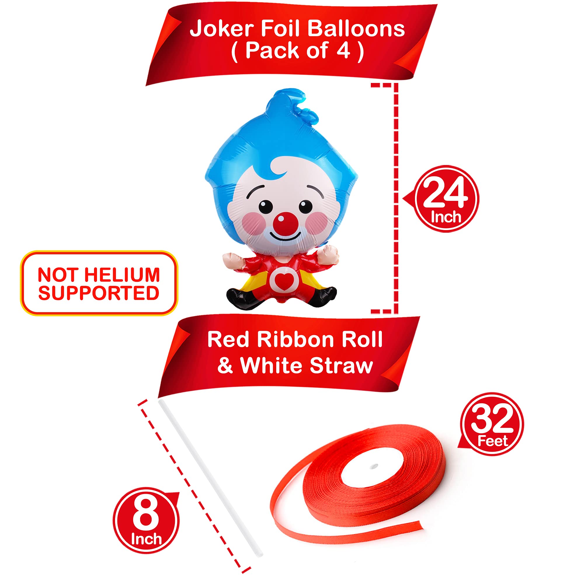 KatchOn, Big Plim Plim Balloons - 24 Inch, Pack of 4 | Clown Balloons for Plim Plim Party Decorations | Plim Plim Birthday Party Supplies | Plim Plim Balloon Foil for Circus Theme Party Decorations