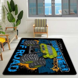 area rugs mat for living room green monster truck boy non-slip indoor carpet floor ultra soft area rug kid bedroom dining home decor large size 5'x3'3"