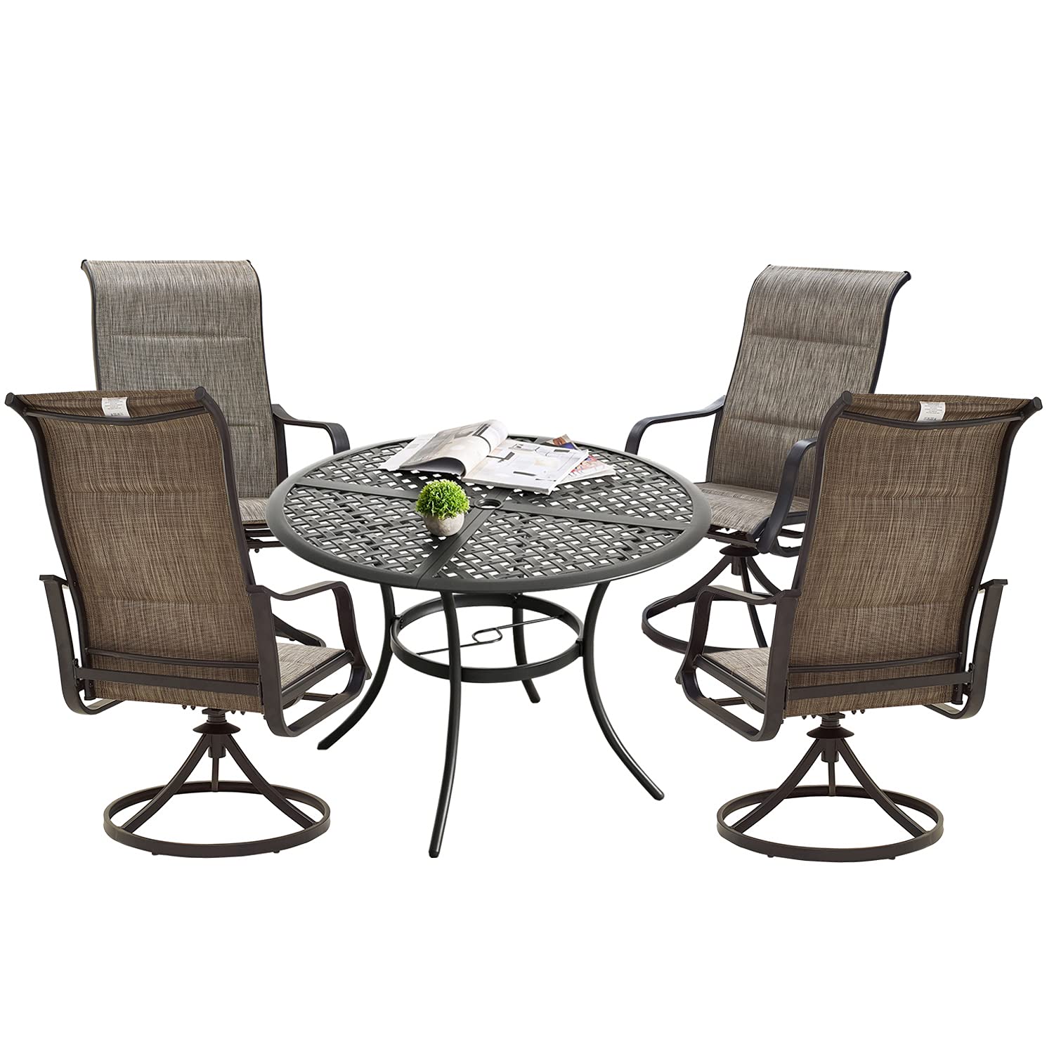 PatioFestival Patio Dining Set 5 Pieces Outdoor Furniture Sets Swivel Rocker Chairs Metal Round Table with All Weather Frame (5Pcs, Grey)