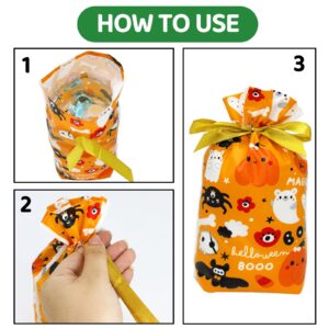 ZMCINER 50 Pcs Halloween Drawstring Candy Bags Halloween Treat Bags for Halloween Party Favors