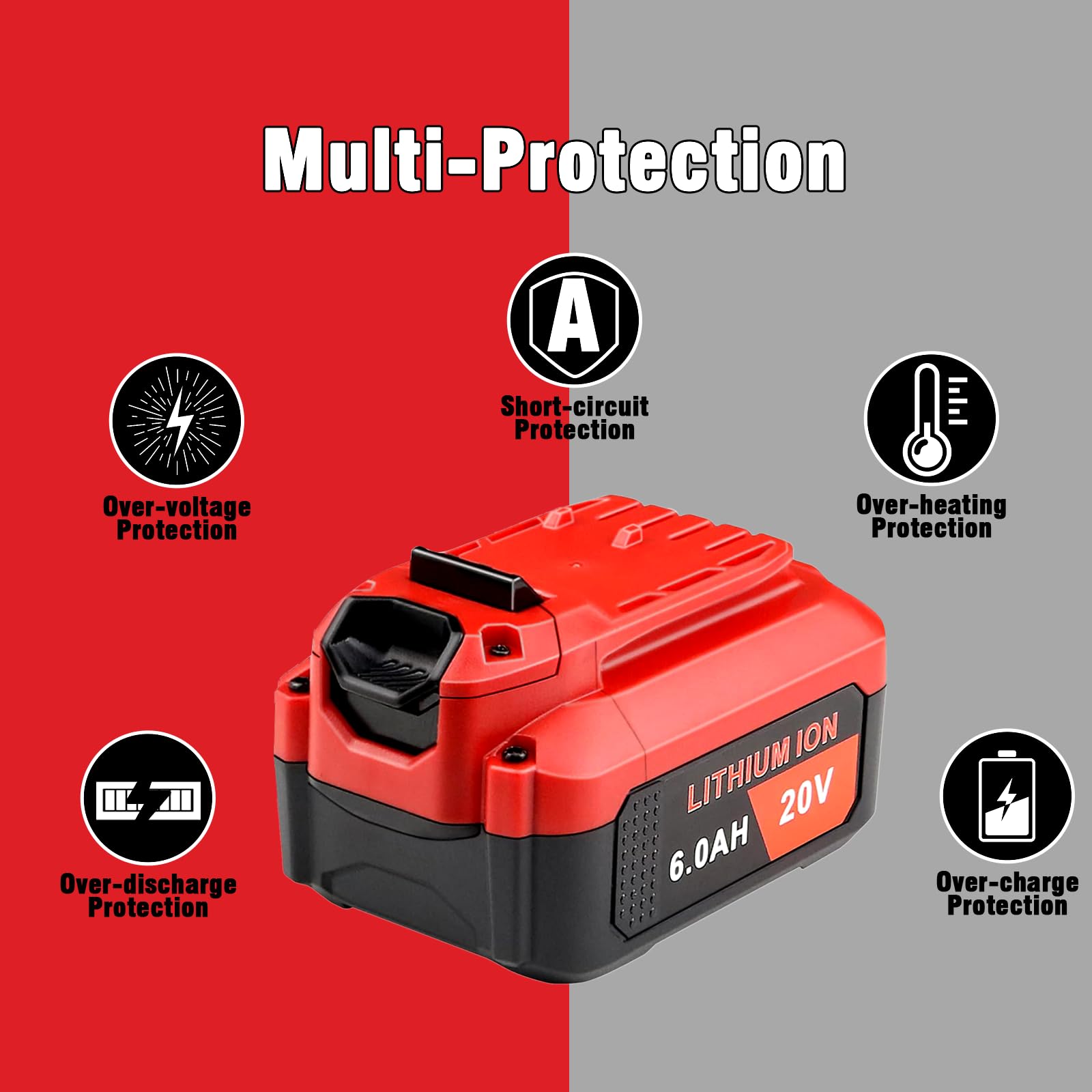 Powerost V20 20V Lithium Battery: Replacement for Craftsman 20V Battery CMCB204 CMCB202 CMCB201 Cordless Drill Tools - 6Ah 20 Volt Max Battery Pack