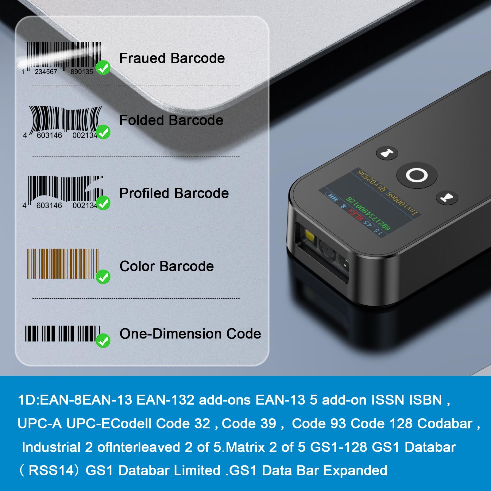 Bluetooth Barcode Scanner Portable 1D USB Laser Mini Bar Code Reader 3-in-1 Bluetooth & USB Wired & 2.4G Wireless Bar Code Reader Scanner Compatible Windows, Mac,Android, iOS or Phones