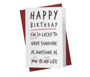 karto - funny birthday card for him her, large 5.5 x 8.5 happy birthday card for husband wife, birthday card for boyfriend girlfriend - happy lucky