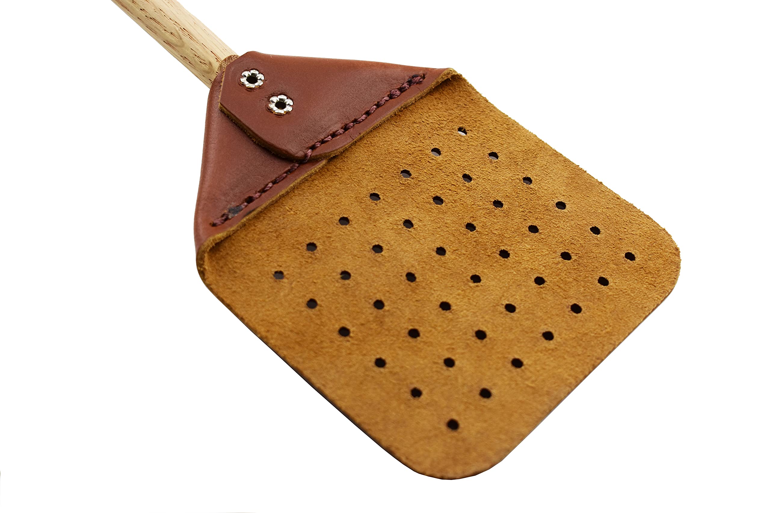 Heavy Duty Leather Fly Swatter with Oak Wooden Handle 18 inch (3)