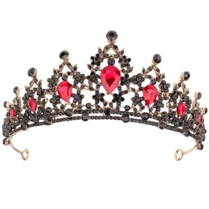 cavetee black crown for women halloween party favors birthday tiara luxurious red rhinestones crown wedding bridal crown birthday party princess party prom black tiaras and crowns for women girls