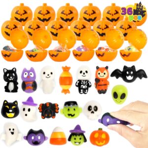 joyin 18pcs halloween mochi squishy toys with mini pumpkin boxes for kids girls boys, prefilled pumpkin cases with toys inside, halloween party favors supplies gifts, trick or treating bags fillers