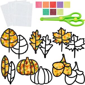 containlol 12 pieces extra large thanksgiving fall leaves for craft suncatchers kit tissue arts fall suncatchers 800 tissue paper squares 12 pvc contact paper with safety scissor diy craft