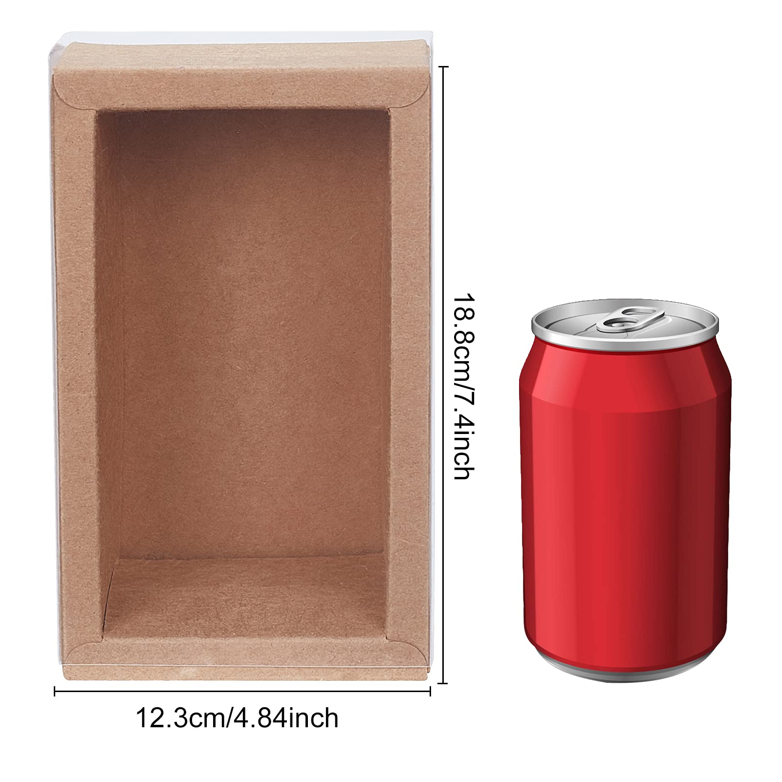 BENECREAT 12 Pack 7x5x1.5 Inch Brown Rectangle Drawer Kraft Boxes with PVC Plastic Window for Party Favor Treats, Candy and Jewelry Crafts