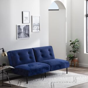 edenbrook gilman futon - futon sofa bed - futon couch - small futon - living room furniture - armless sofa bed couch - sleeper sofa - navy blue velvet futon, deluxe