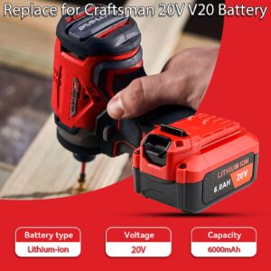 Powerost V20 20V Lithium Battery: Replacement for Craftsman 20V Battery CMCB204 CMCB202 CMCB201 Cordless Drill Tools - 6Ah 20 Volt Max Battery Pack