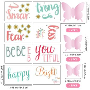 20 Sheets Inspirational Wall Decals Girl Quote Set 12 Sheets 3D Butterfly, Smart Strong Fearless, Be Bright, Be Happy, BeYouTifu Vinyl Decals Sayings Art Vinyl for Bedroom Classroom