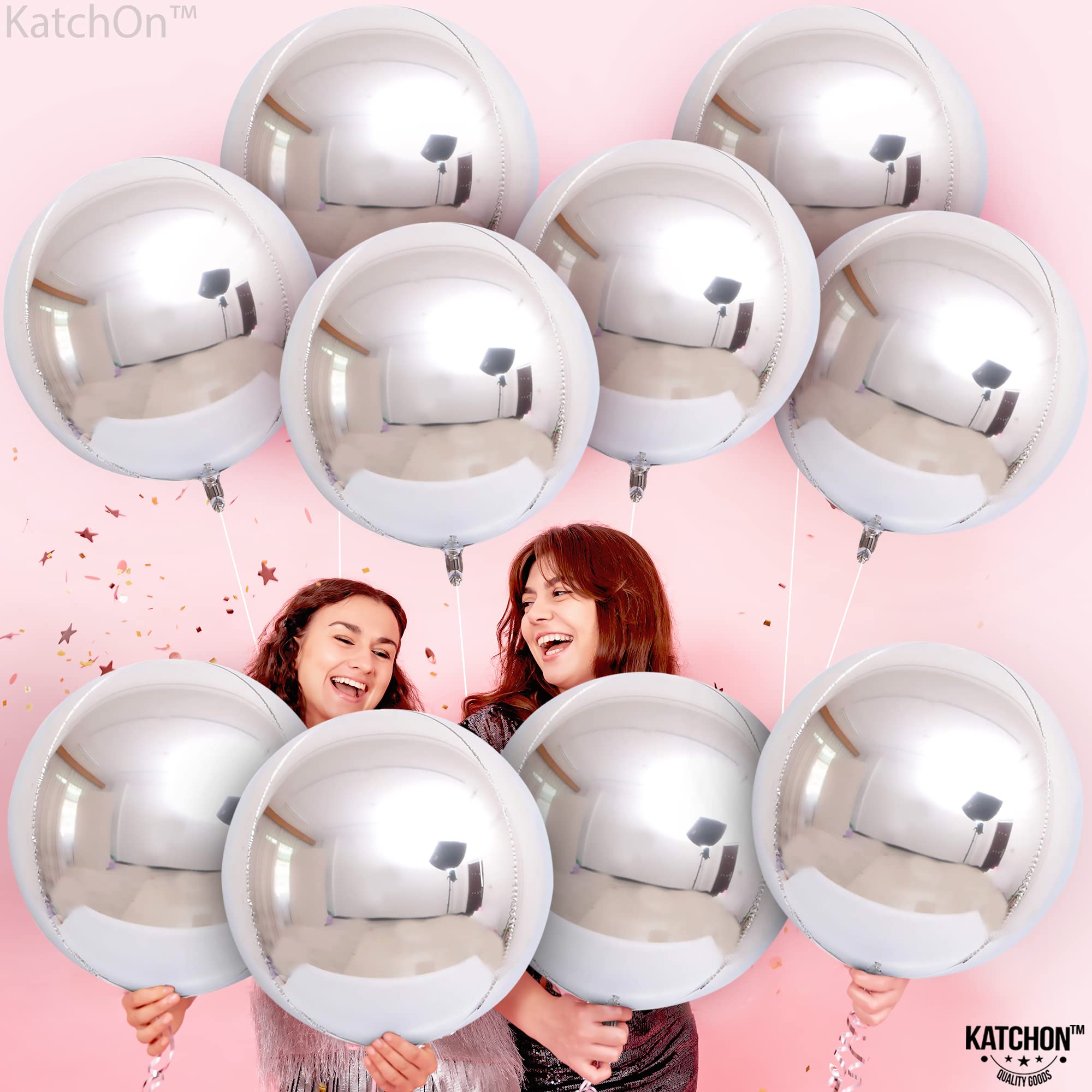 KatchOn, Big Silver Mylar Balloons - 22 Inch, Pack of 12 | Silver Foil Balloons | Silver Balloons, Silver Chrome Balloons | Mirror Balloons, New Years Balloons for New Years Eve Party Supplies 2025