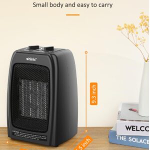 shinic Space Heater for Indoor Use, 1500W/900W Ceramic Space Heater, 1s Fast Heat, Overheat and Tipover Protection, Portable Electric Heater, Quiet Office Small Room Desk Heater, Black