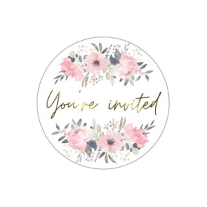 mobiusea creation floral party you're invited envelope seal stickers | 1.4 inch | gold foil | 54pcs waterproof invitation stickers for wedding, bridal shower, birthday, boho girl baby shower