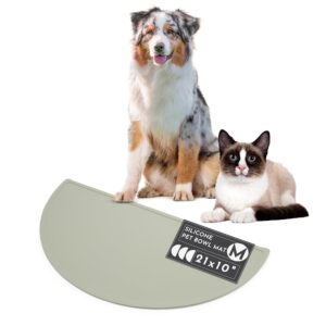 should we go? - waterproof silicone pet food mat - non-slip, spill-proof feeding mats for floors, raised edge design, easy-to-clean, durable flexible rubber mat for dog & cat bowls, medium-sage green