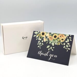 Gooji 4x6 Sunflower Thank You Cards (Bulk 20-Pack) Navy Blue Envelopes